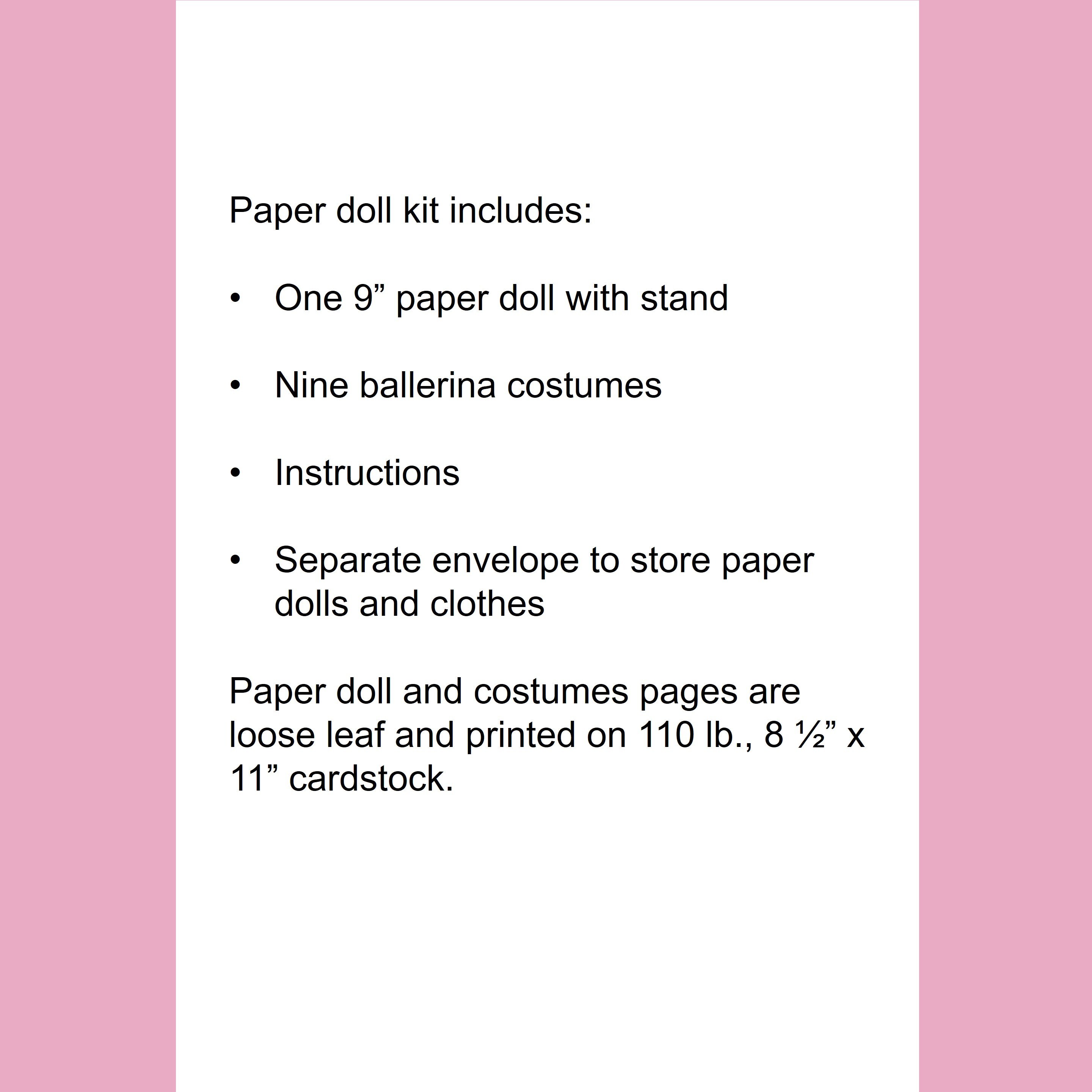 Bridget Ballerina Paper Doll Kit Ballet Ballerina Pink Ballet Set of ...