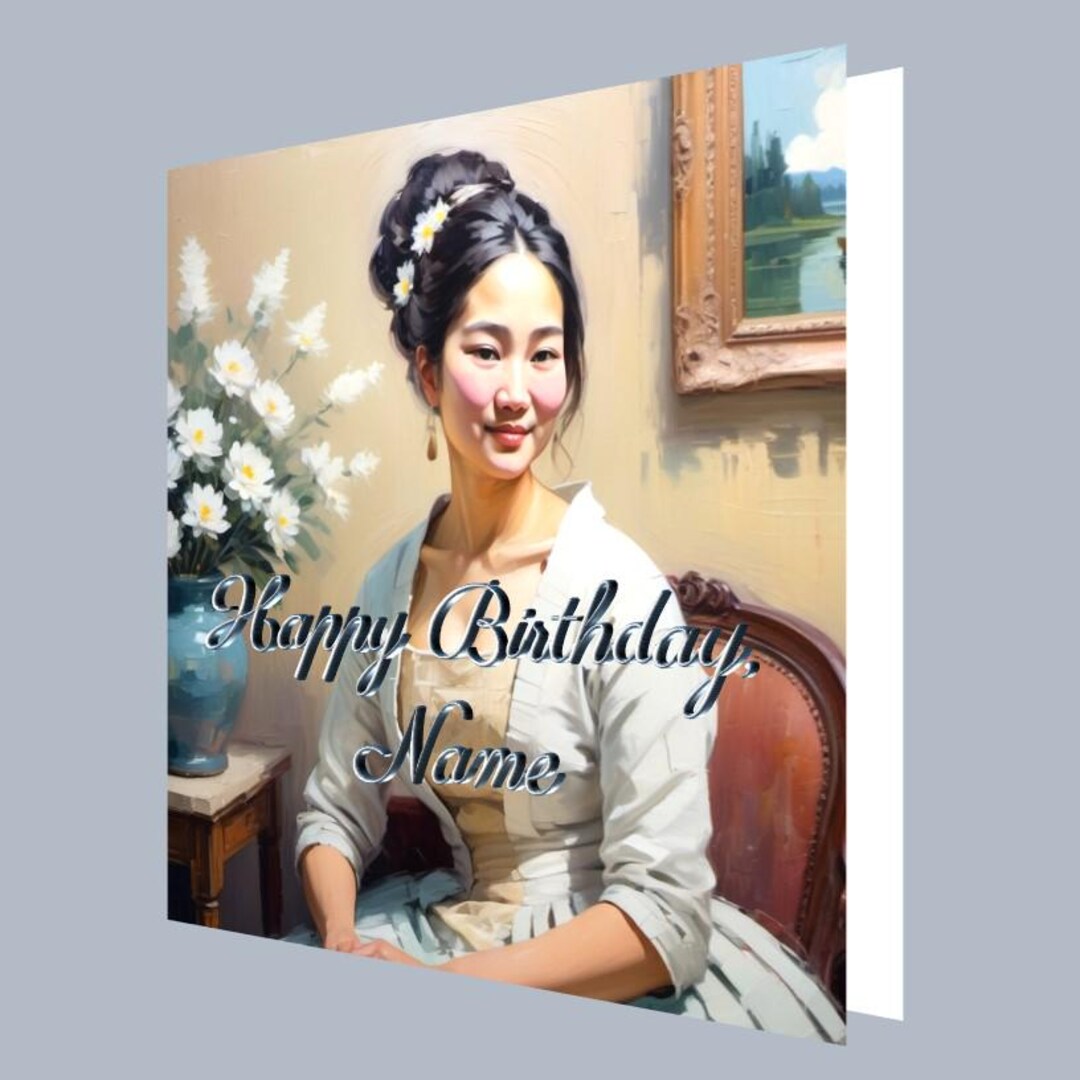 Happy Birthday Card Digital Download Elegant Asian Woman Video Card for ...