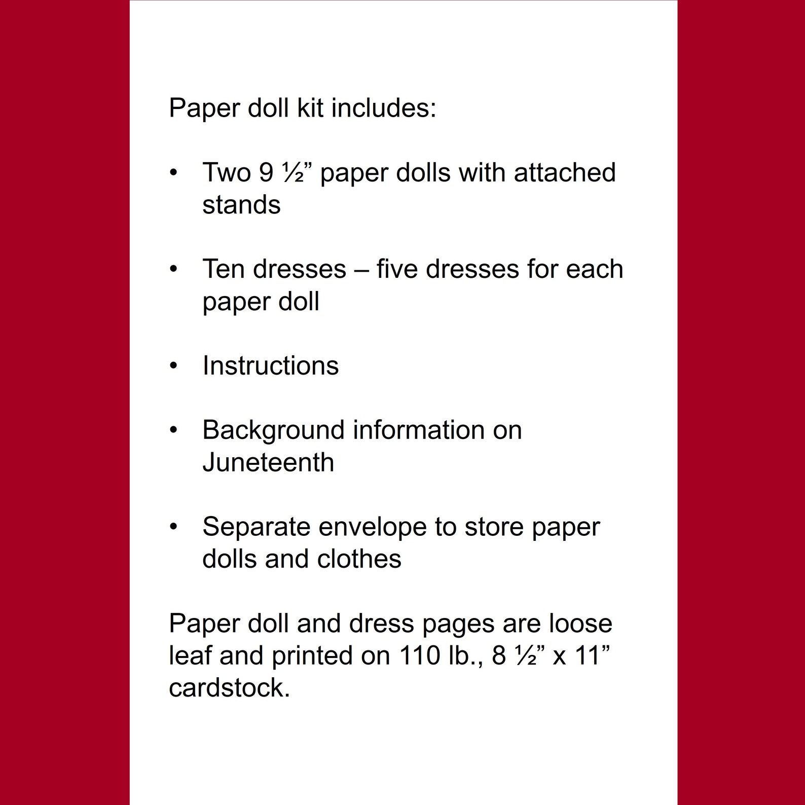 Juneteenth Paper Dolls Ten Dresses Paper Doll Kit Black History Paper ...