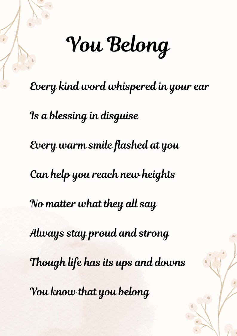You Belong | Digital Motivational Poem Print | Printable Motivational ...