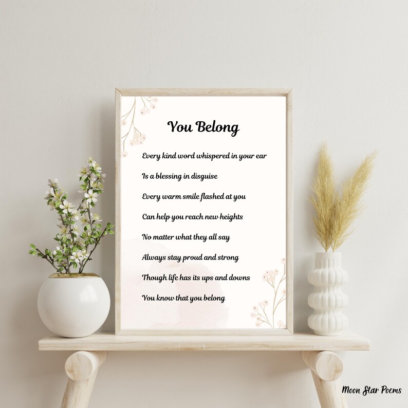 You Belong | Digital Motivational Poem Print | Printable Motivational ...