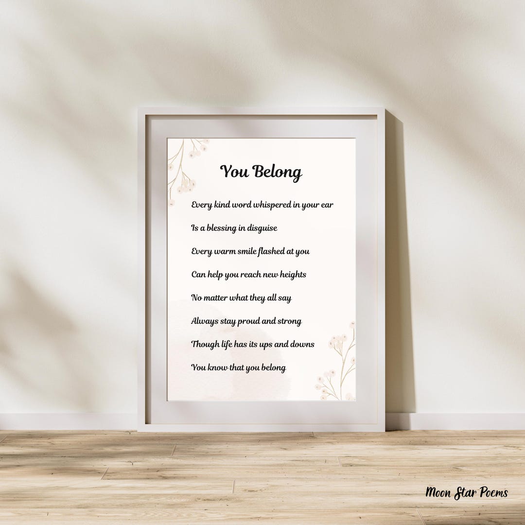 You Belong | Digital Motivational Poem Print | Printable Motivational ...