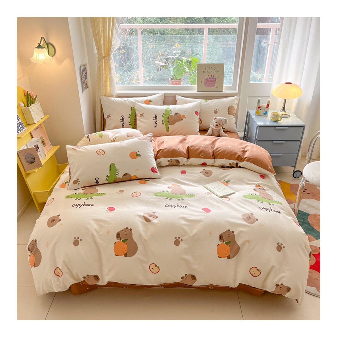 Cute Aminal Duvet Cover Set, Capybara and Schnappi Duvet Cover, 100% ...