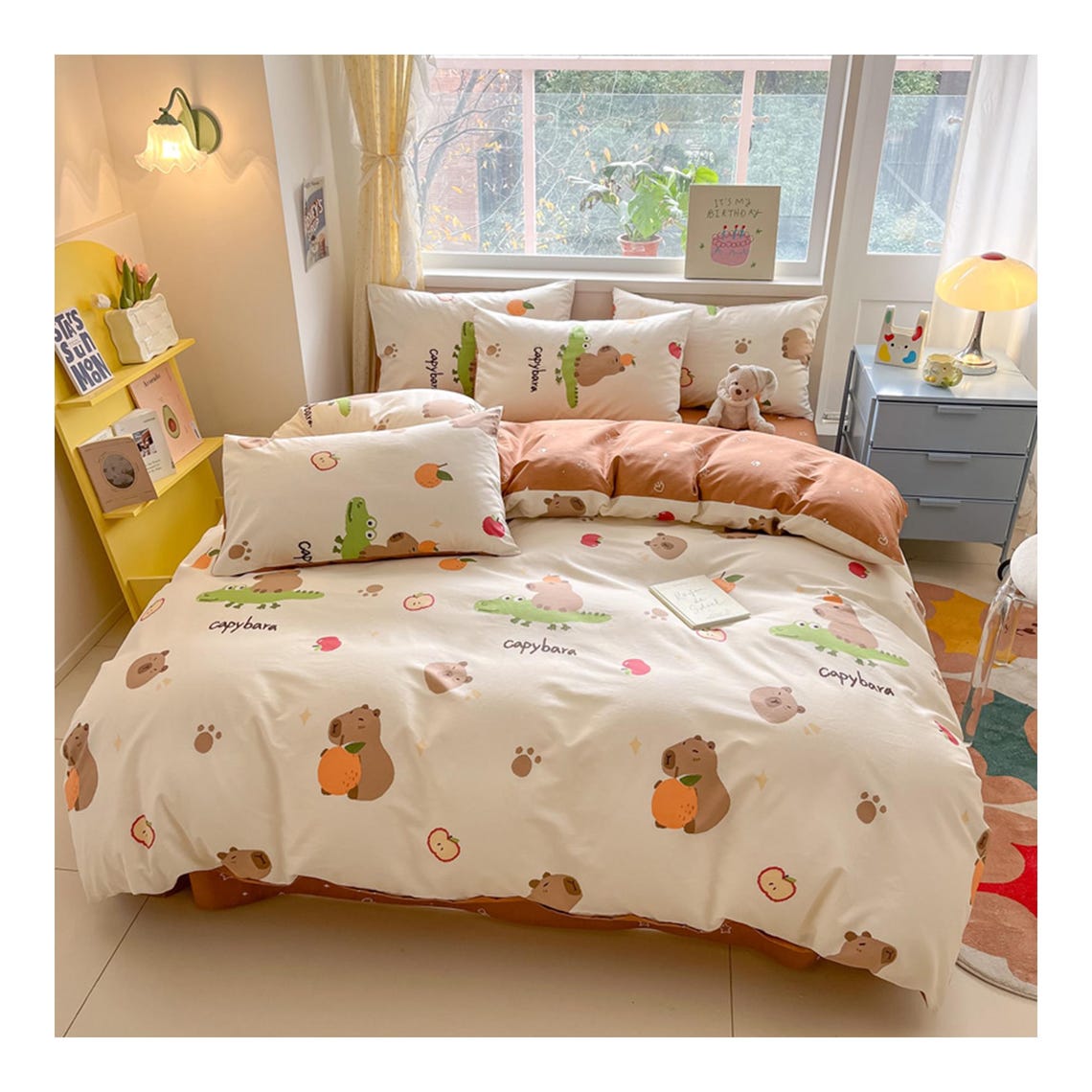 Cute Aminal Duvet Cover Set, Capybara and Schnappi Duvet Cover, 100% ...