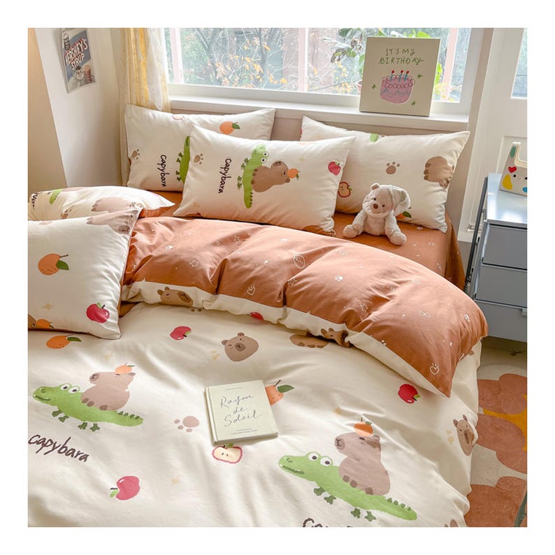 Cute Aminal Duvet Cover Set, Capybara and Schnappi Duvet Cover, 100% ...