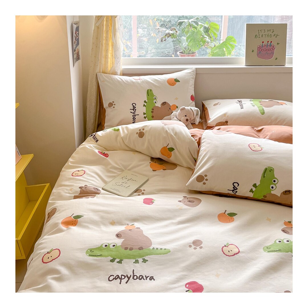 Cute Aminal Duvet Cover Set, Capybara and Schnappi Duvet Cover, 100% ...