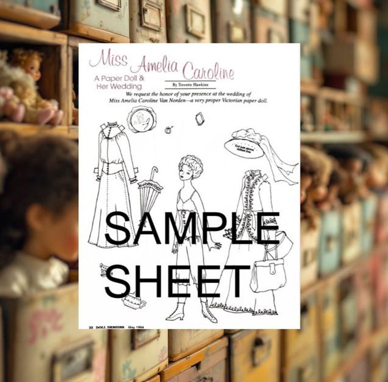 Printable Vintage Paper Doll Set: Miss Amelia Wedding + Coloring Pages ...
