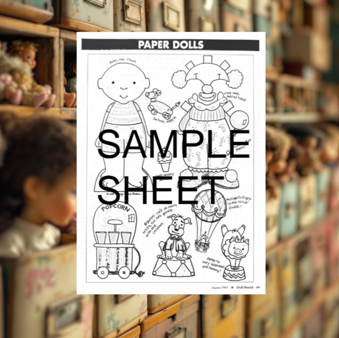Printable Vintage Bobo the Clown Paper Doll Set + Coloring Pages ...