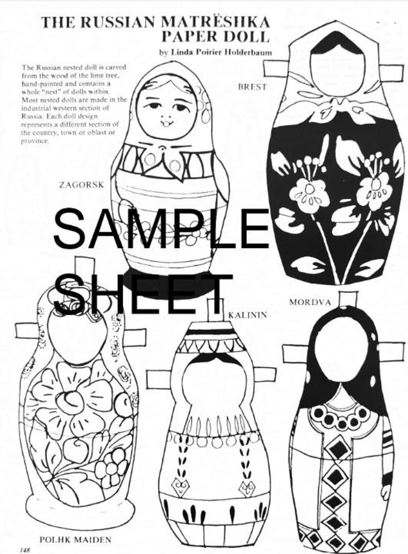 Vintage Printable Matryoshka Paper Doll Set + Coloring Page, Russian ...