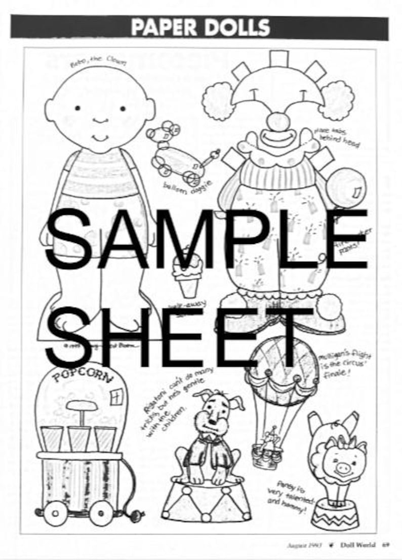 Printable Vintage Bobo the Clown Paper Doll Set + Coloring Pages ...