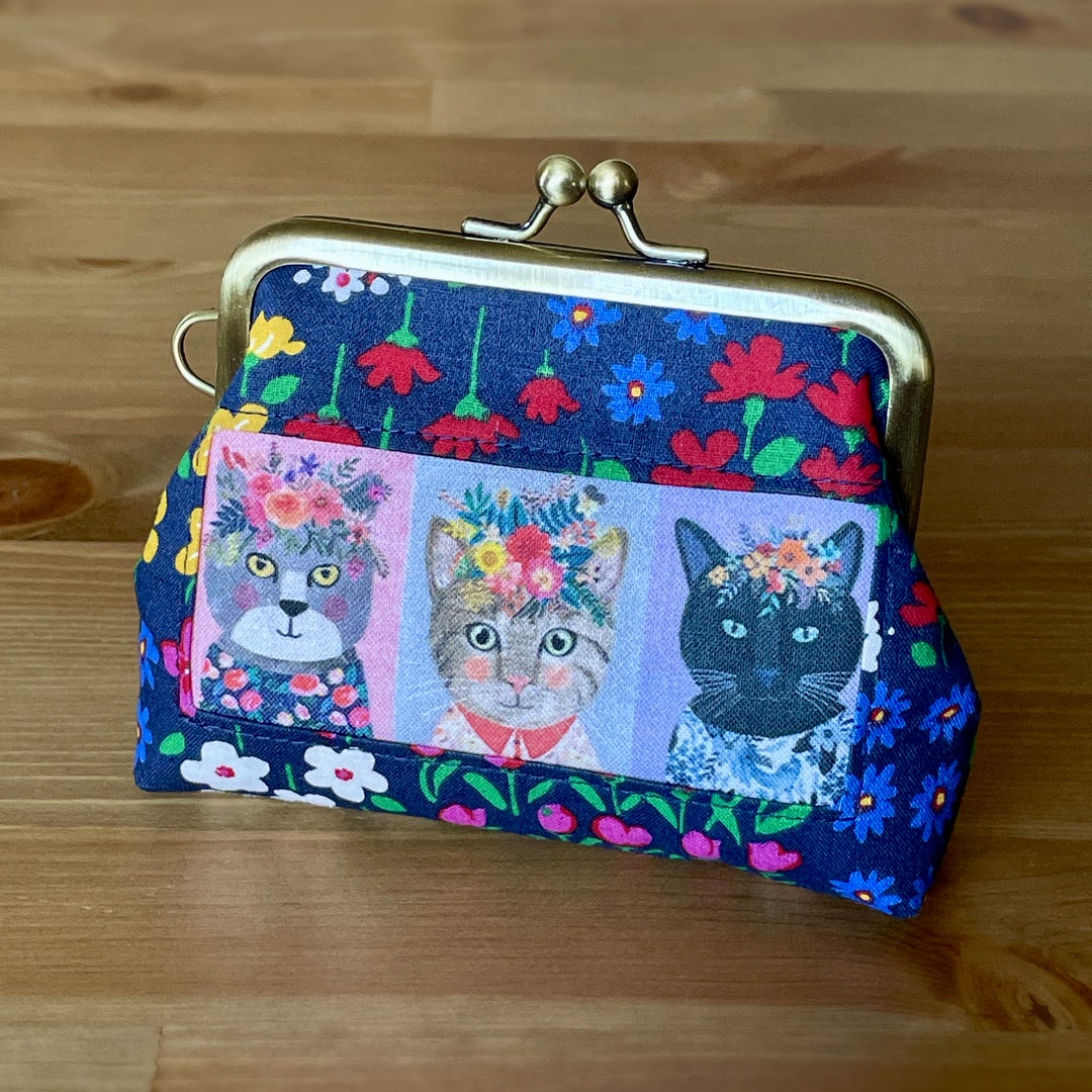 Mia Charro Cat 10.5cm Kiss Lock Framed Gamaguchi Pouch Vintage Flower ...