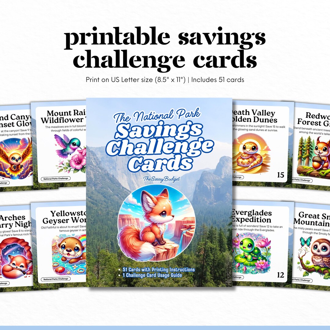 National Parks Savings Challenge Cards: Fun Budgeting Game (printable ...