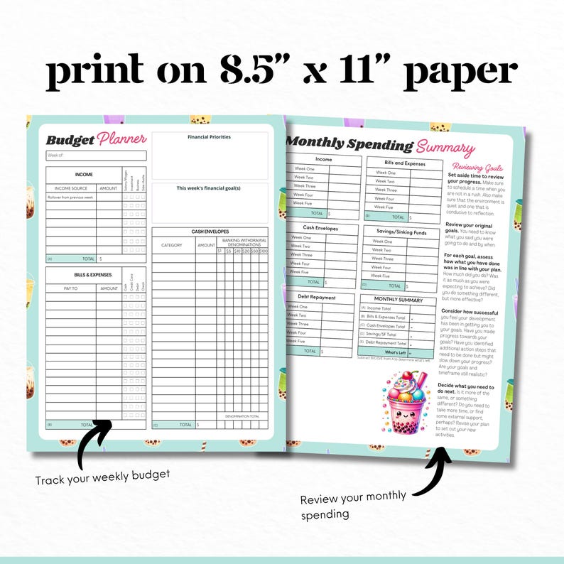 Printable Budget Planner, Monthly Budget, Weekly Budget, Boba Themed ...