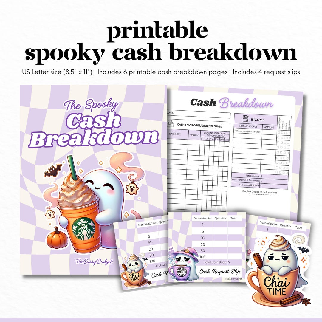 Printable Cash Breakdown Challenge, Bank Teller Slips, Halloween Themed ...