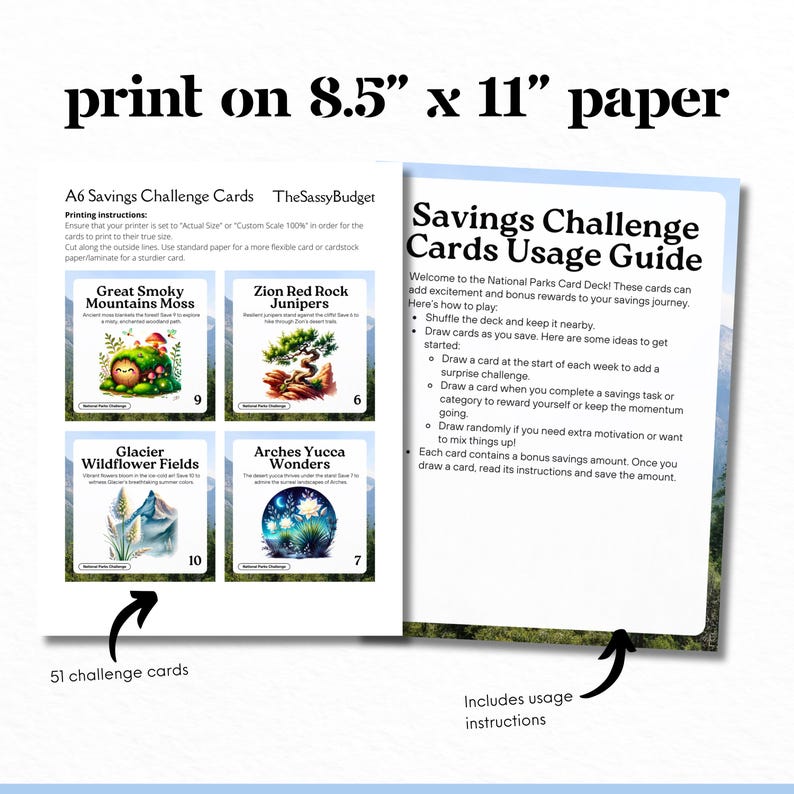 National Parks Savings Challenge Cards: Fun Budgeting Game (printable ...