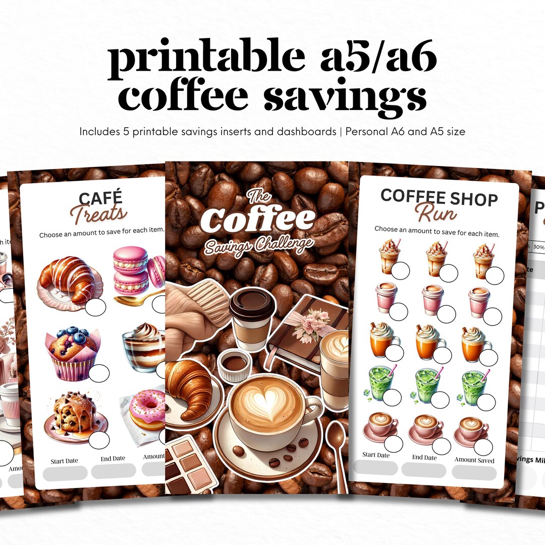 Printable A5 A6 Coffee Savings Challenge Bundle, Cash Envelope ...
