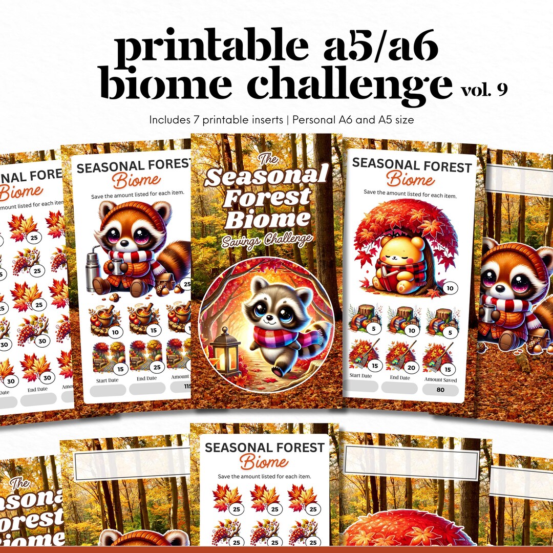 Printable A5 A6 Biome Savings Challenge Bundle, Cash Envelope Insert ...