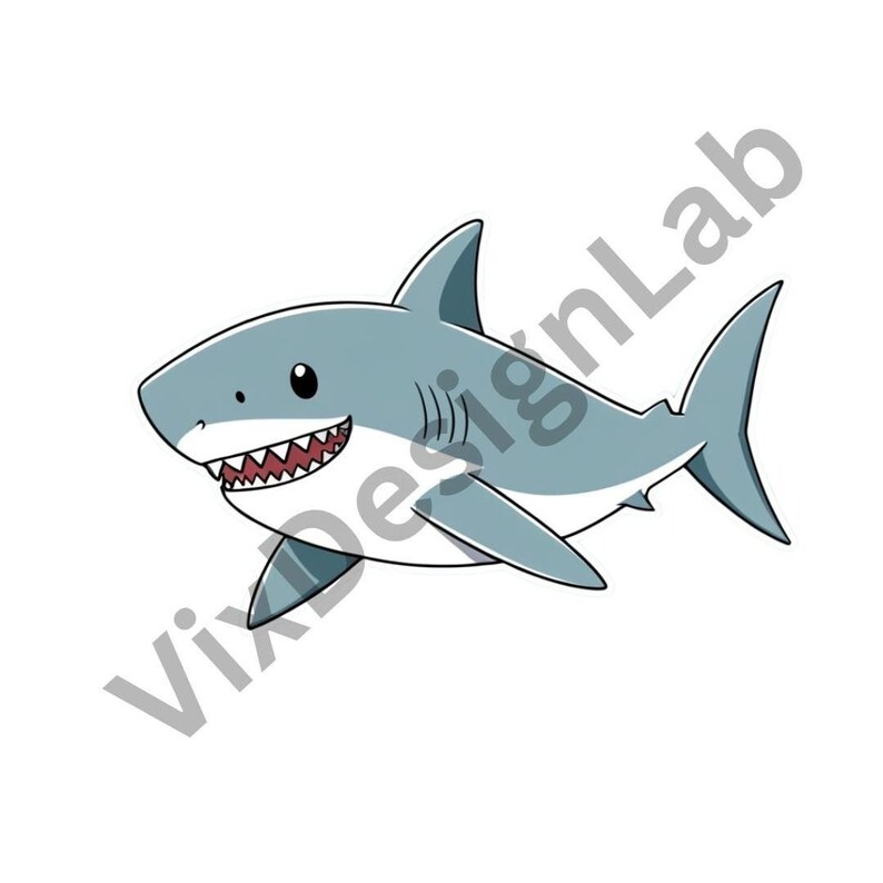 Cute Shark Graphic Design Adorable Cartoon Shark Illustration PNG File ...