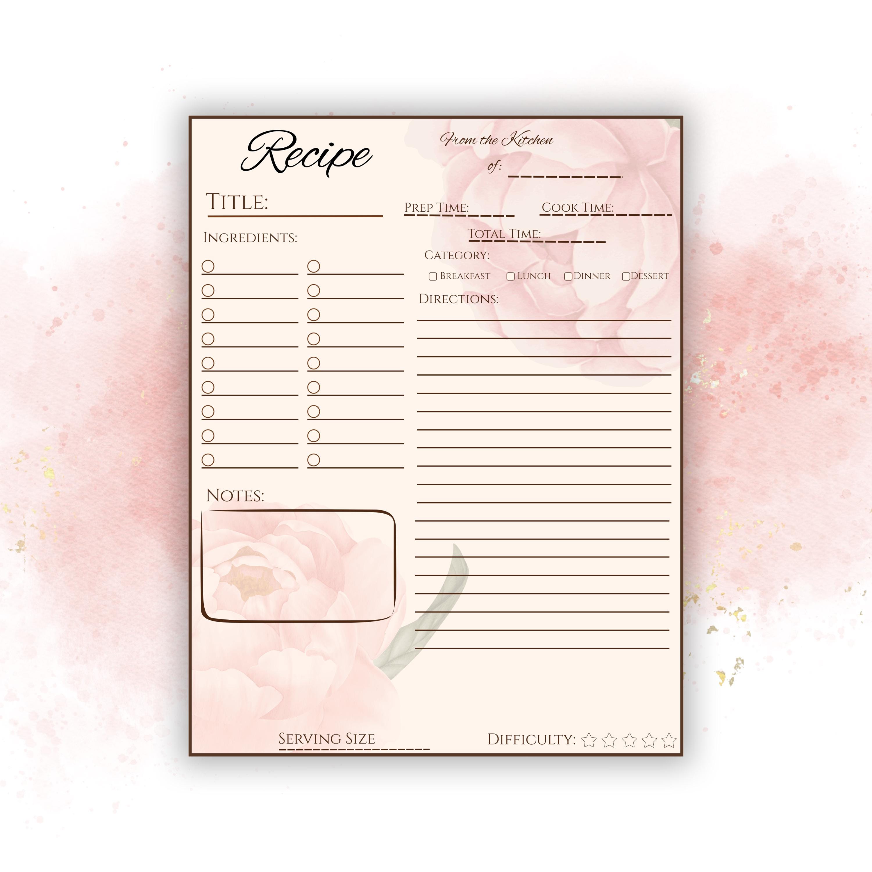 Elegant Floral Recipe Card Bundle | 7 Botanical Designs | Printable ...
