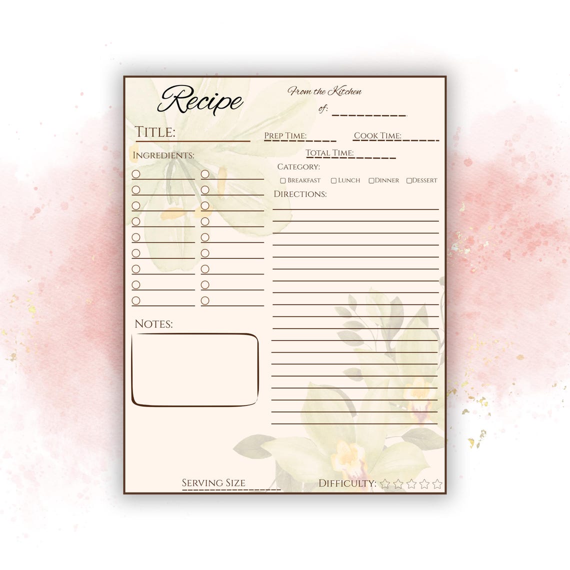 Elegant Floral Recipe Card Bundle | 7 Botanical Designs | Printable ...