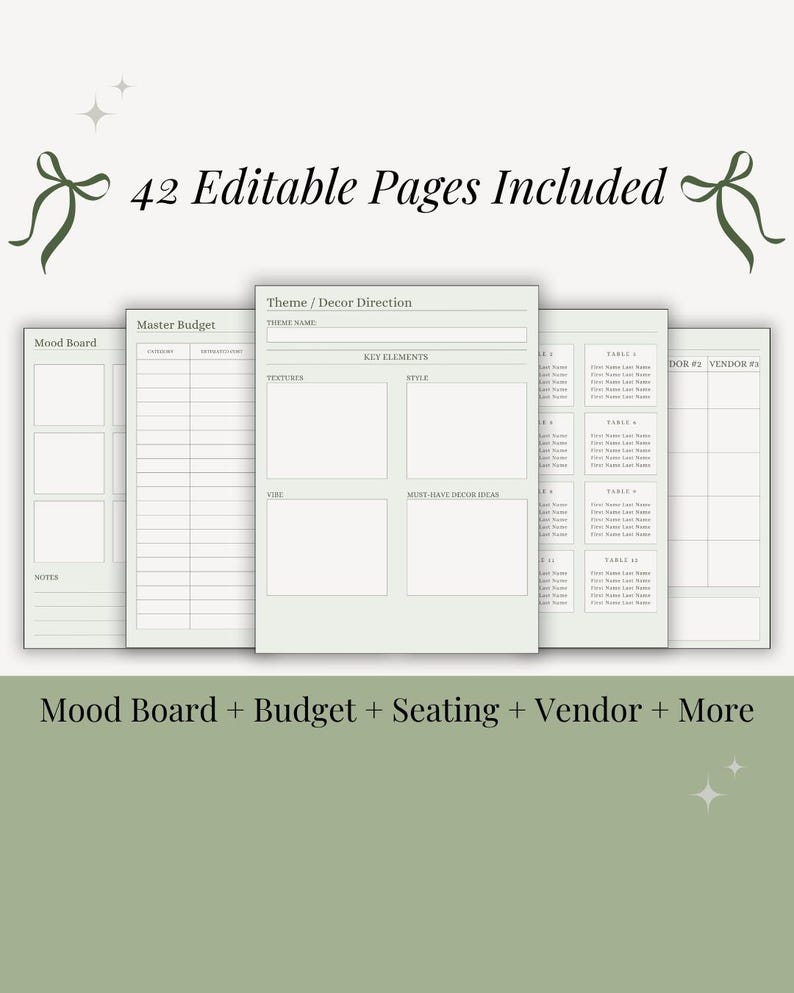 Sage Event Planner 42-pages | Canva Editable, Printable Organizer (PDF ...