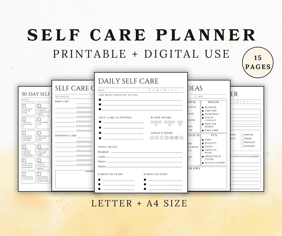 Printable Self Care Planner Bundle | Mental Health, Mood Tracker, Habit ...