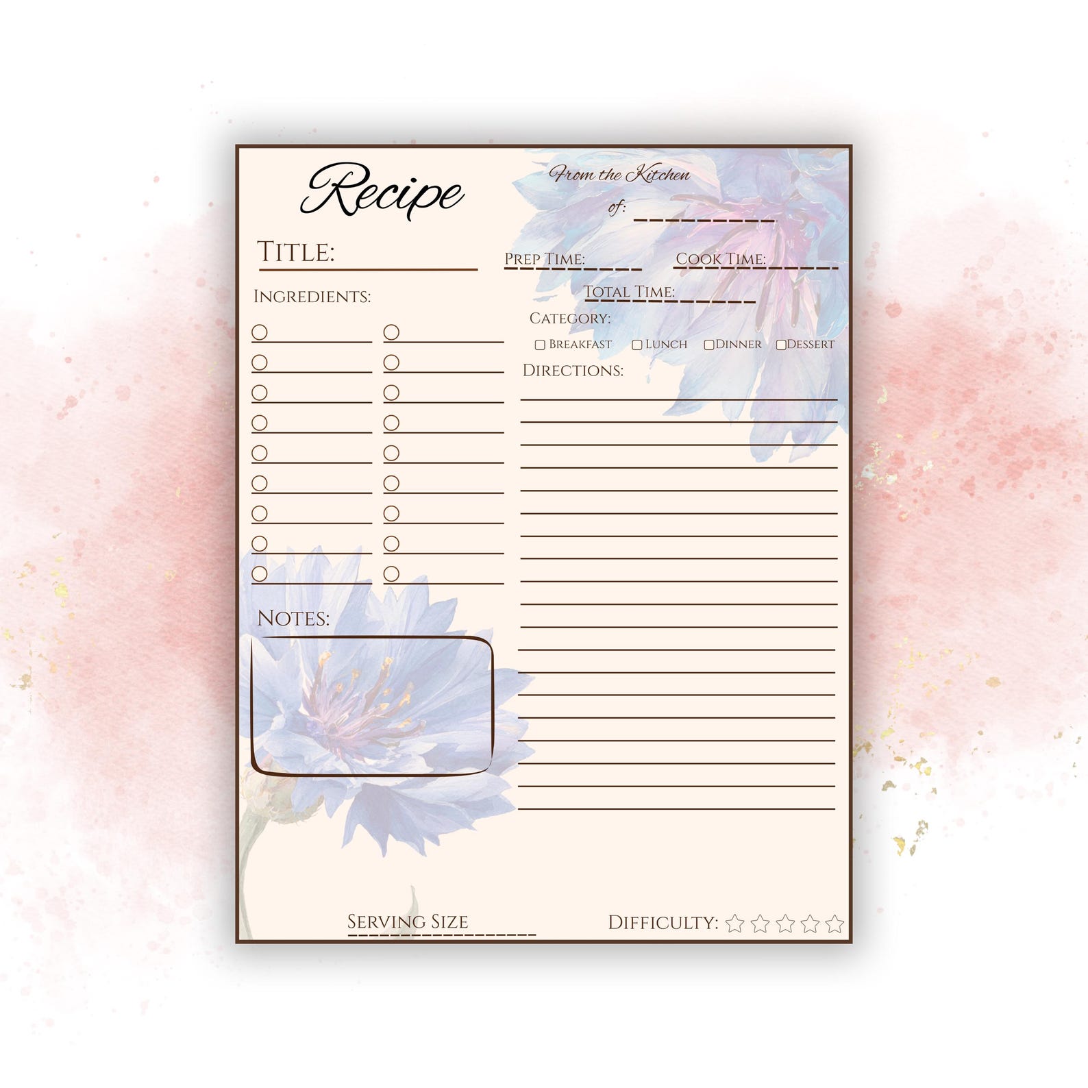 Elegant Floral Recipe Card Bundle | 7 Botanical Designs | Printable ...