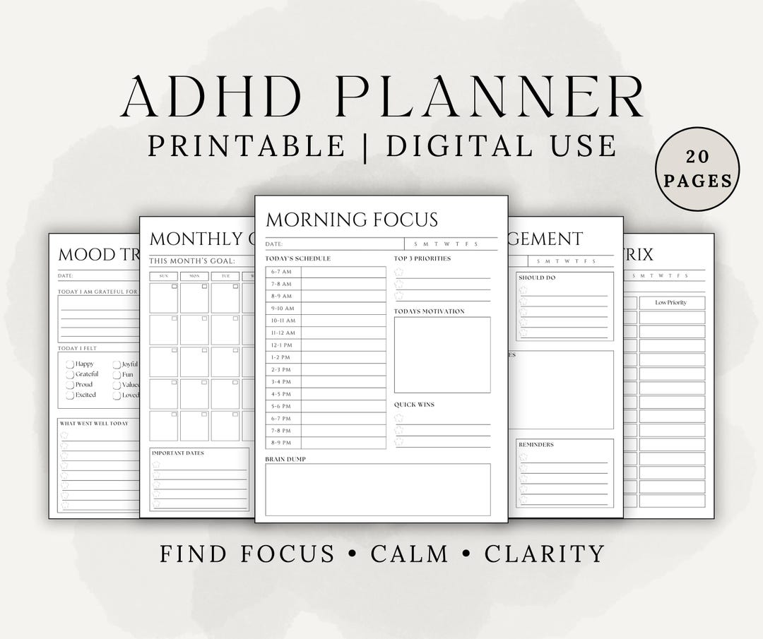 Minimalist ADHD Planner: Black & White Organizer (printable PDF) - Etsy