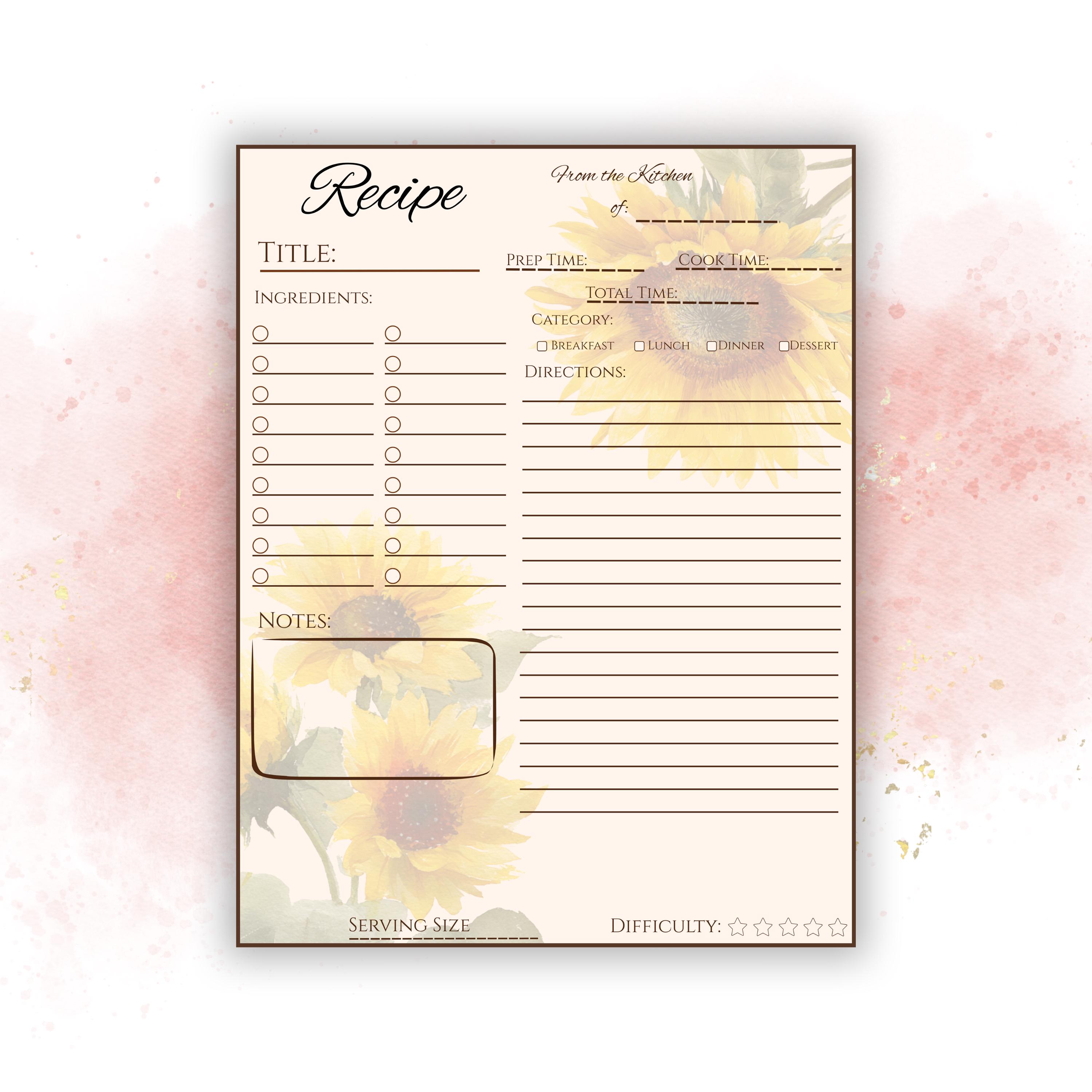 Elegant Floral Recipe Card Bundle | 7 Botanical Designs | Printable ...