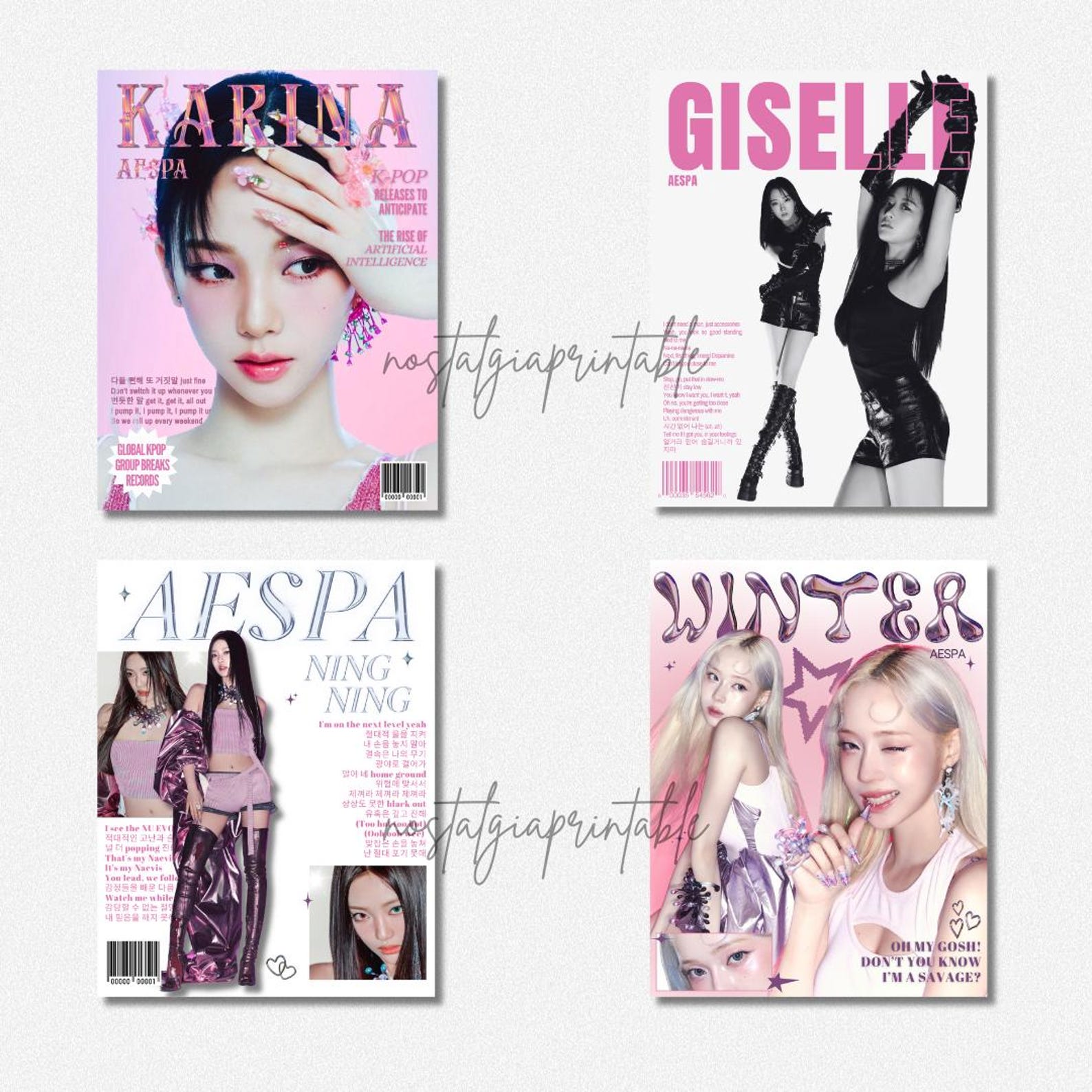 AESPA Art Poster Prints 8 JPGS Aesthetic Kpop Room Decor Printable Kpop Wall Art Digital ...