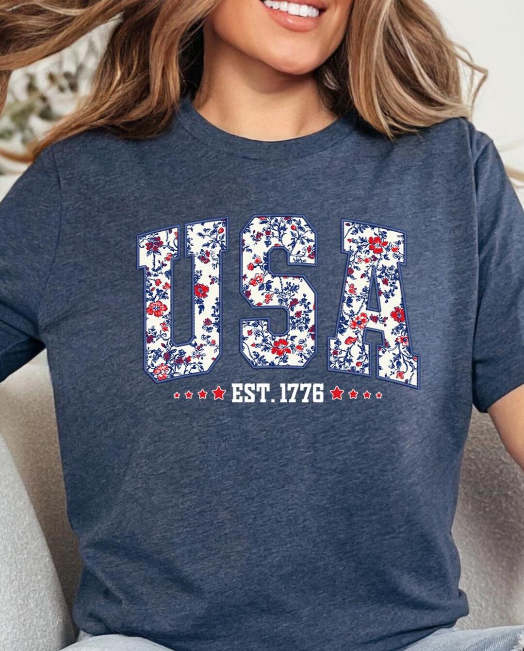 USA 1776 Shirt, Floral USA Shirt, July 4th Tank Top, American Woman Tee ...