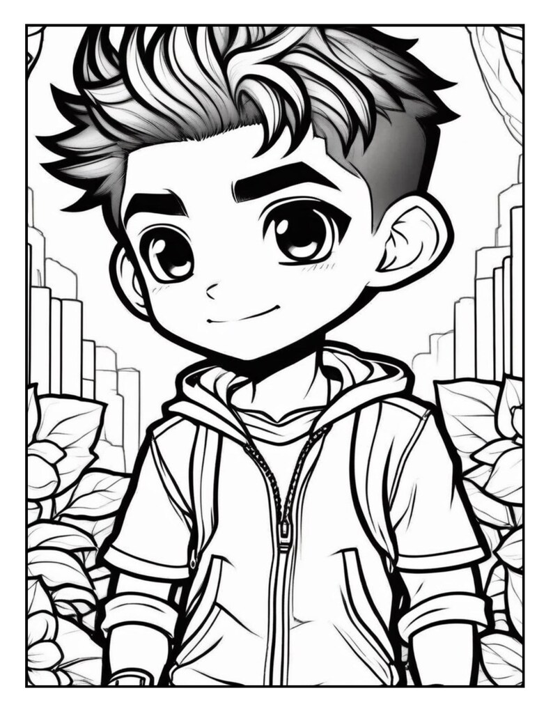 Chibi Boy Coloring Book: Anime Kawaii Designs (digital Download ...