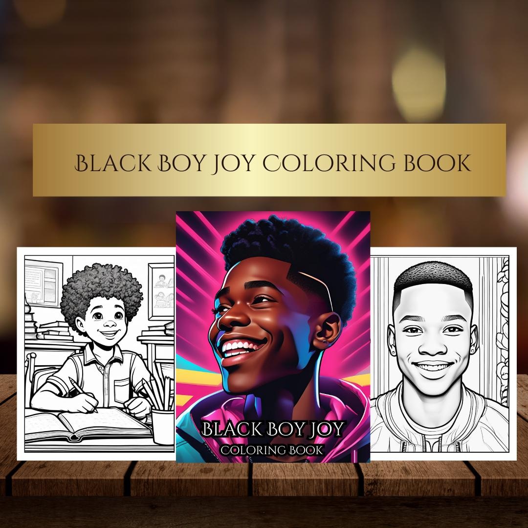 25 Page Black Boy Coloring Book African American Boy Black Magic Adults ...