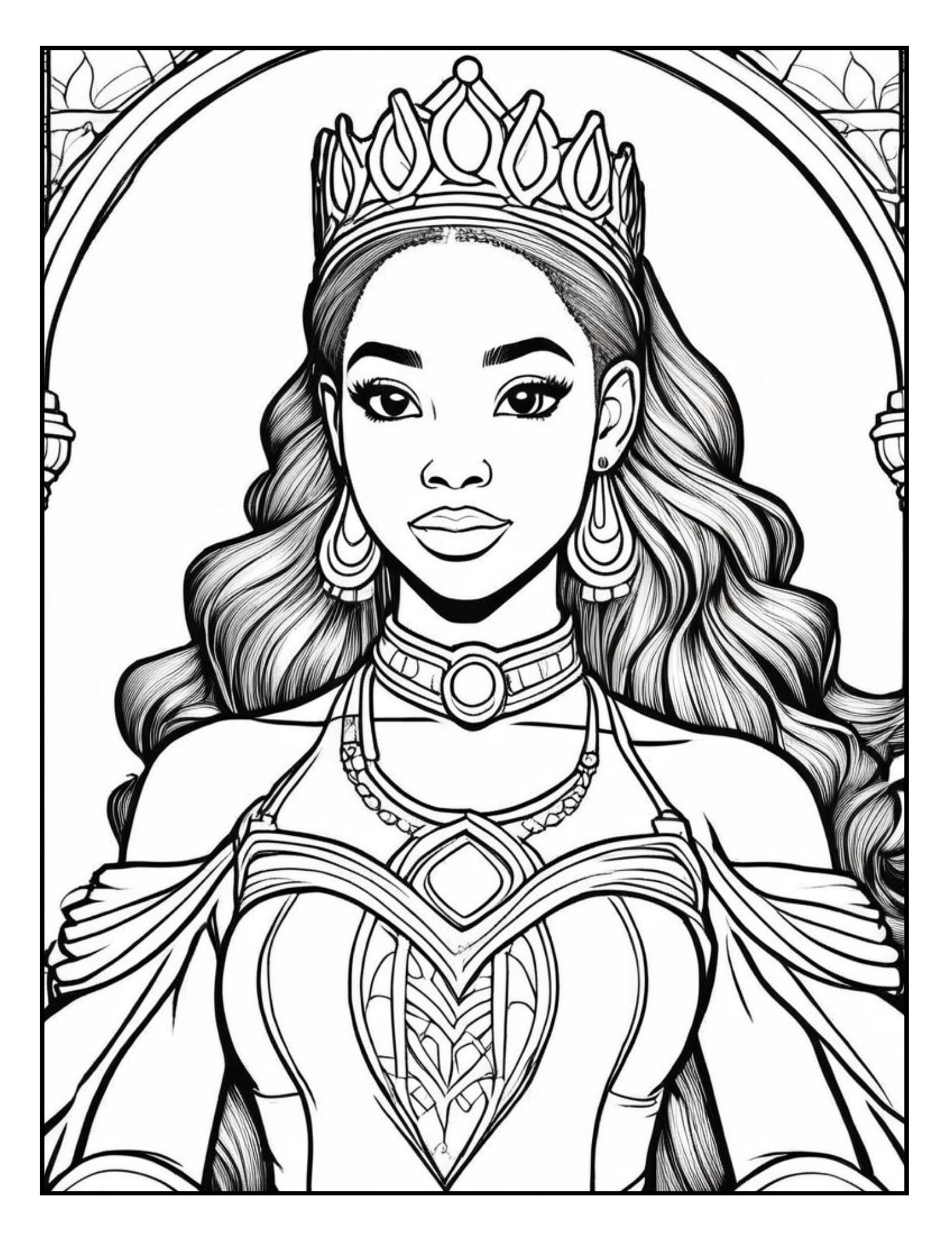 Royal Black Princess Coloring Book: African American Girls' Magical ...