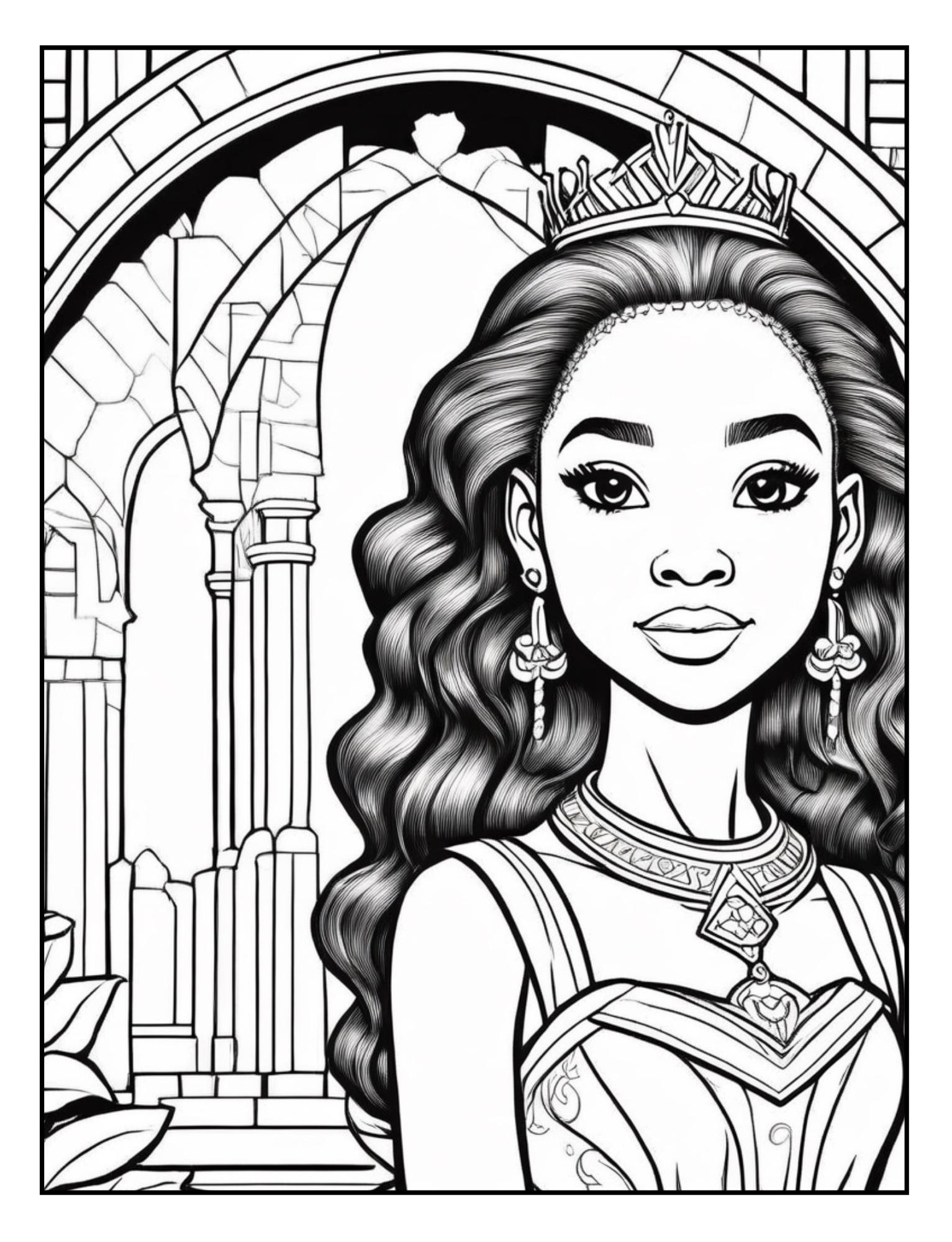 Royal Black Princess Coloring Book: African American Girls' Magical ...