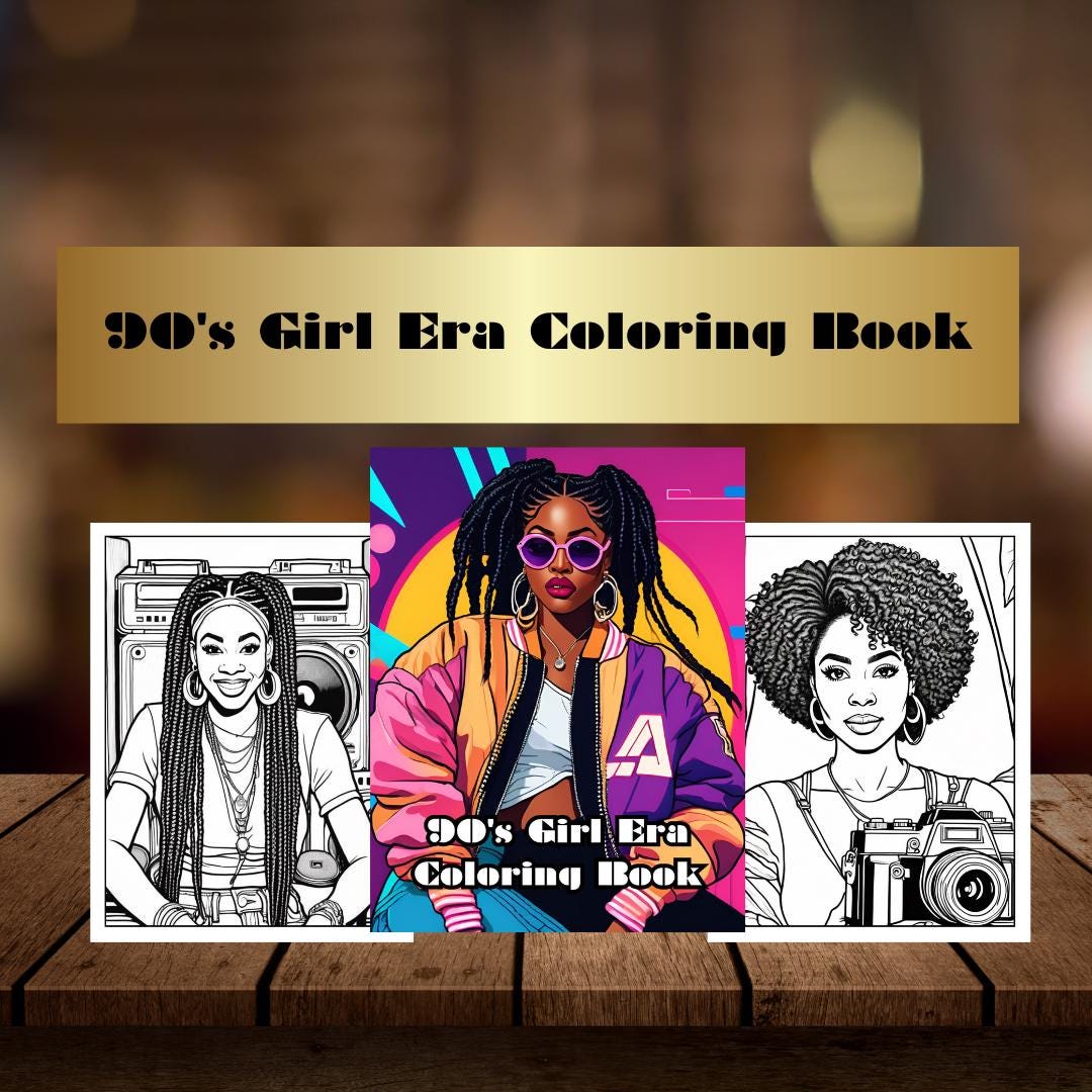 90s Black Women Coloring Pages | Retro Fashion, Hoop Earrings & Boombox ...