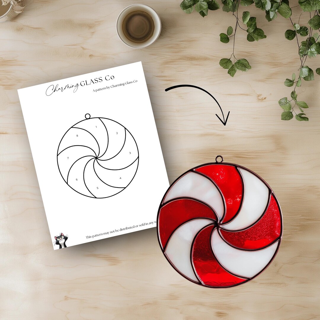 Peppermint Candy Stained Glass Pattern, Holiday Ornament PDF Suncatcher ...