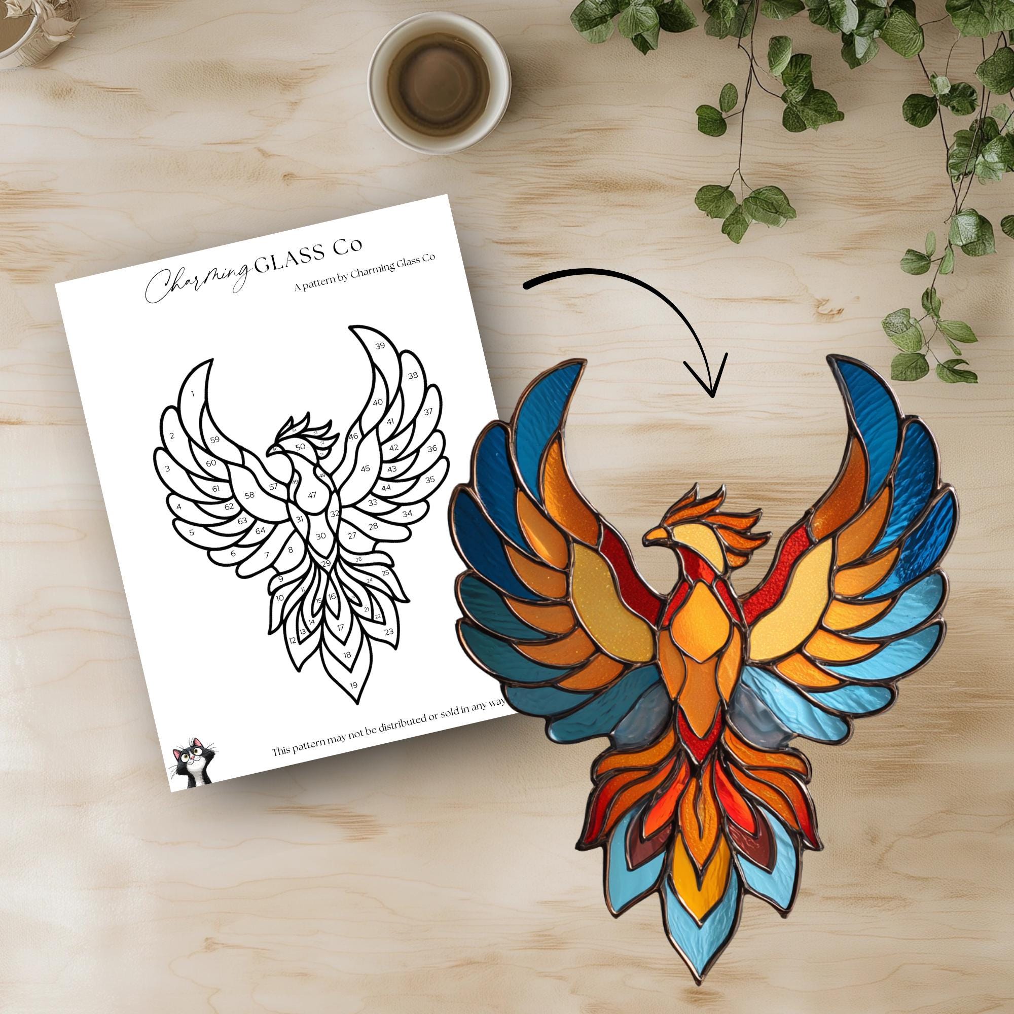 Whimsical Phoenix Stained Glass Pattern (digital Download) - Etsy