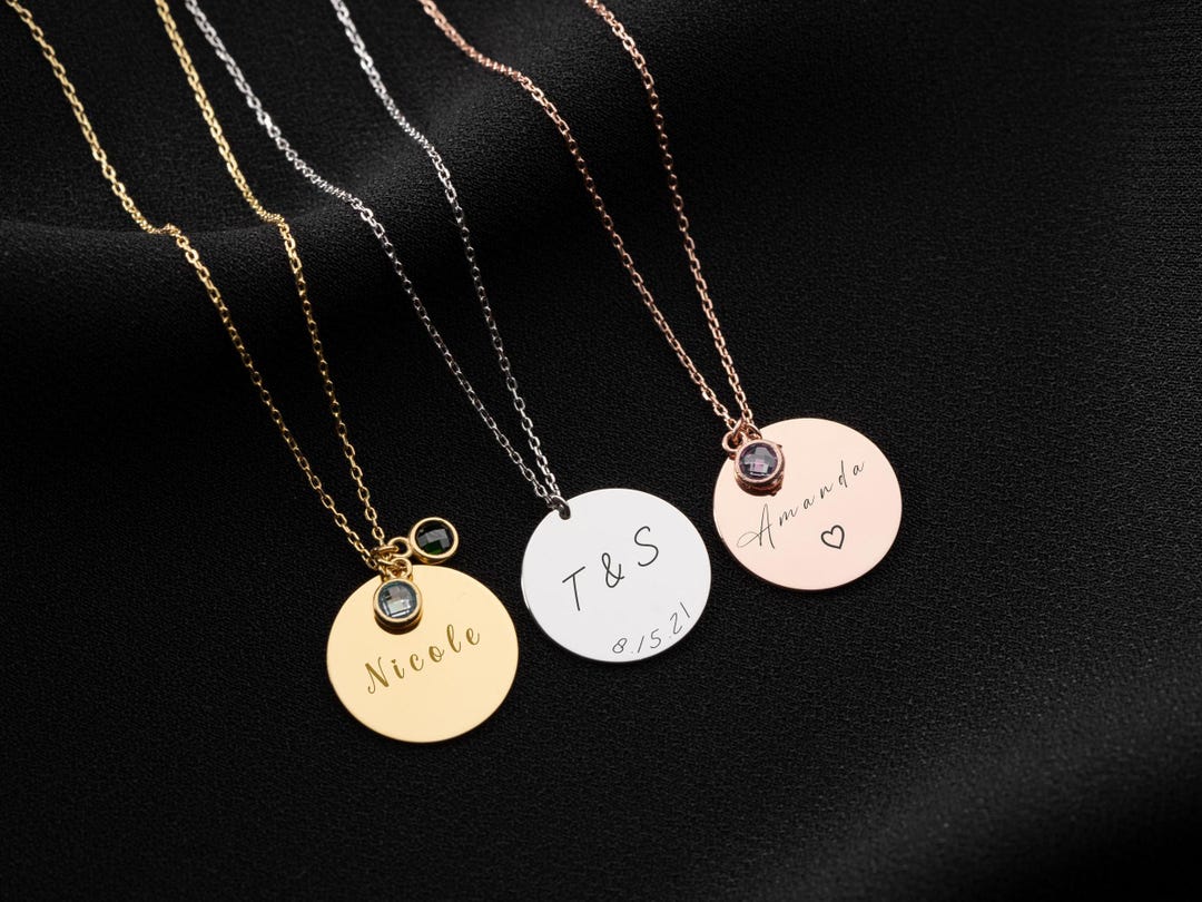14k Gold Personalized Minimalist Disk Necklace, Initial Disk Necklace ...