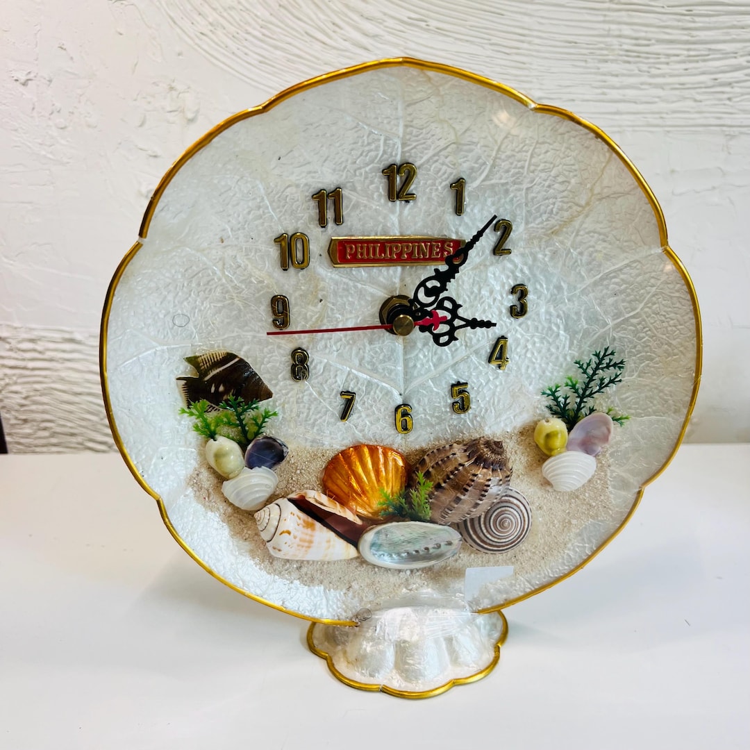 Vintage Capiz Shell Clock Souvenir Philippines Coastal Decor With ...