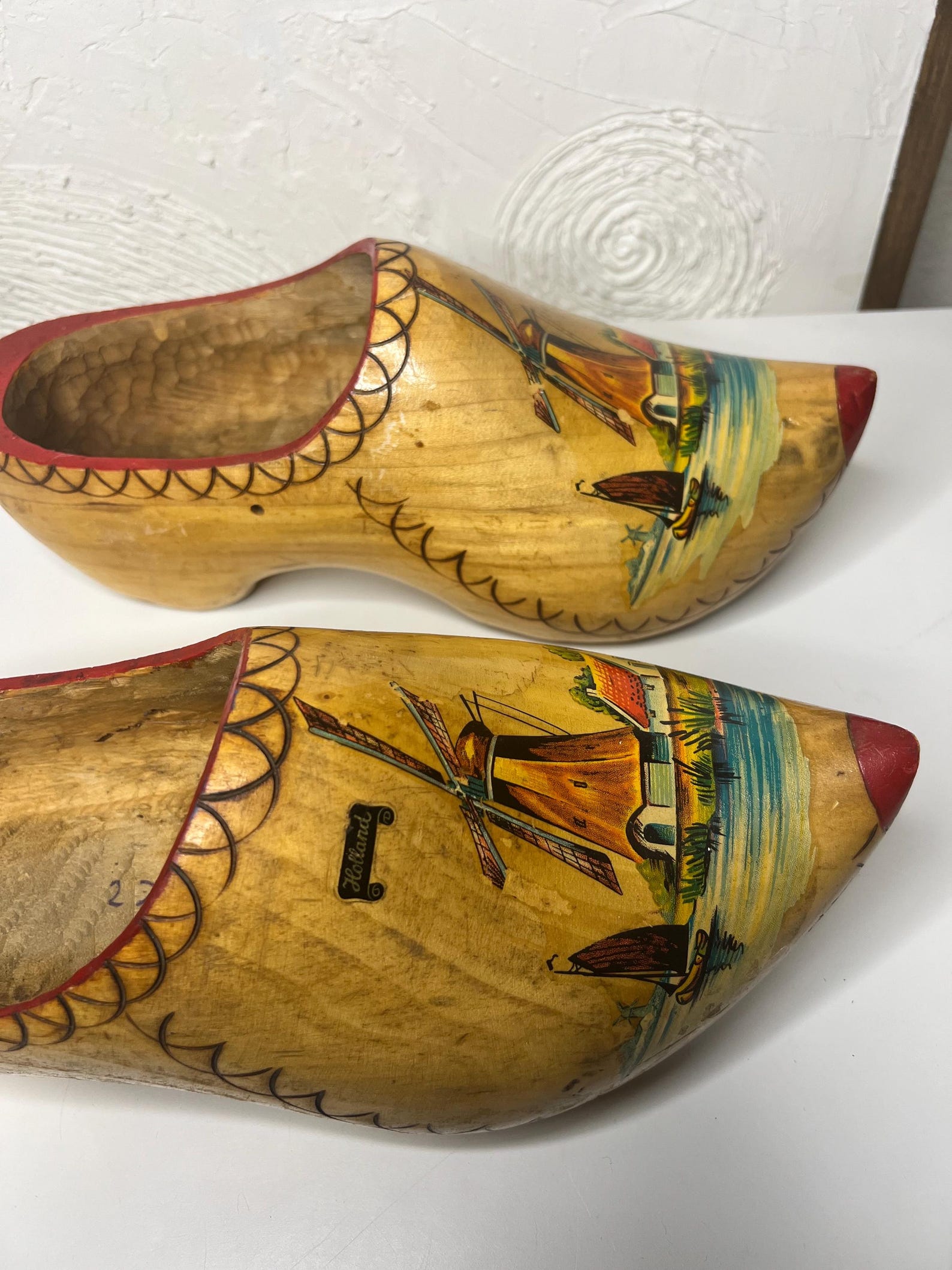 Hand-painted Wooden Dutch Clogs | Vintage Windmill Landscape Decor ...