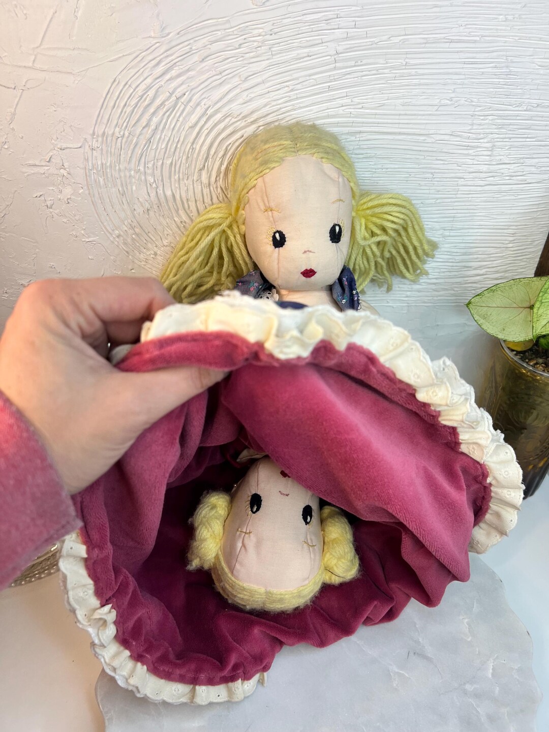 Vintage Topsy-turvy Reversible Doll Blue Floral Side & Red Velvet Side ...