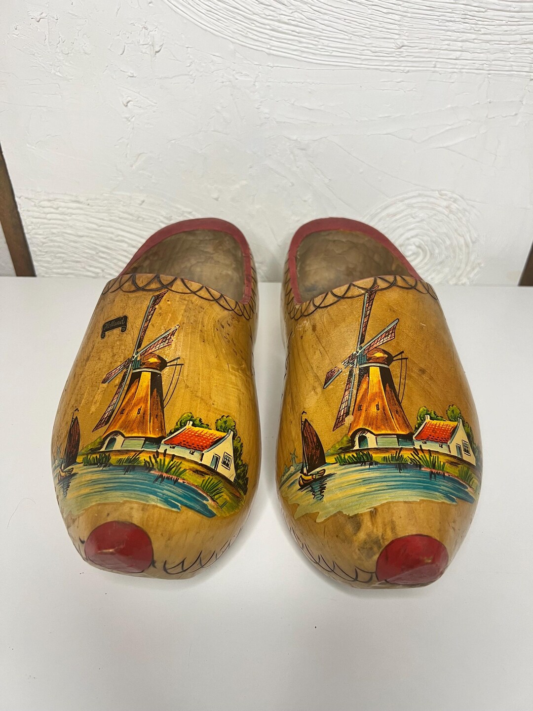 Hand-painted Wooden Dutch Clogs | Vintage Windmill Landscape Decor ...