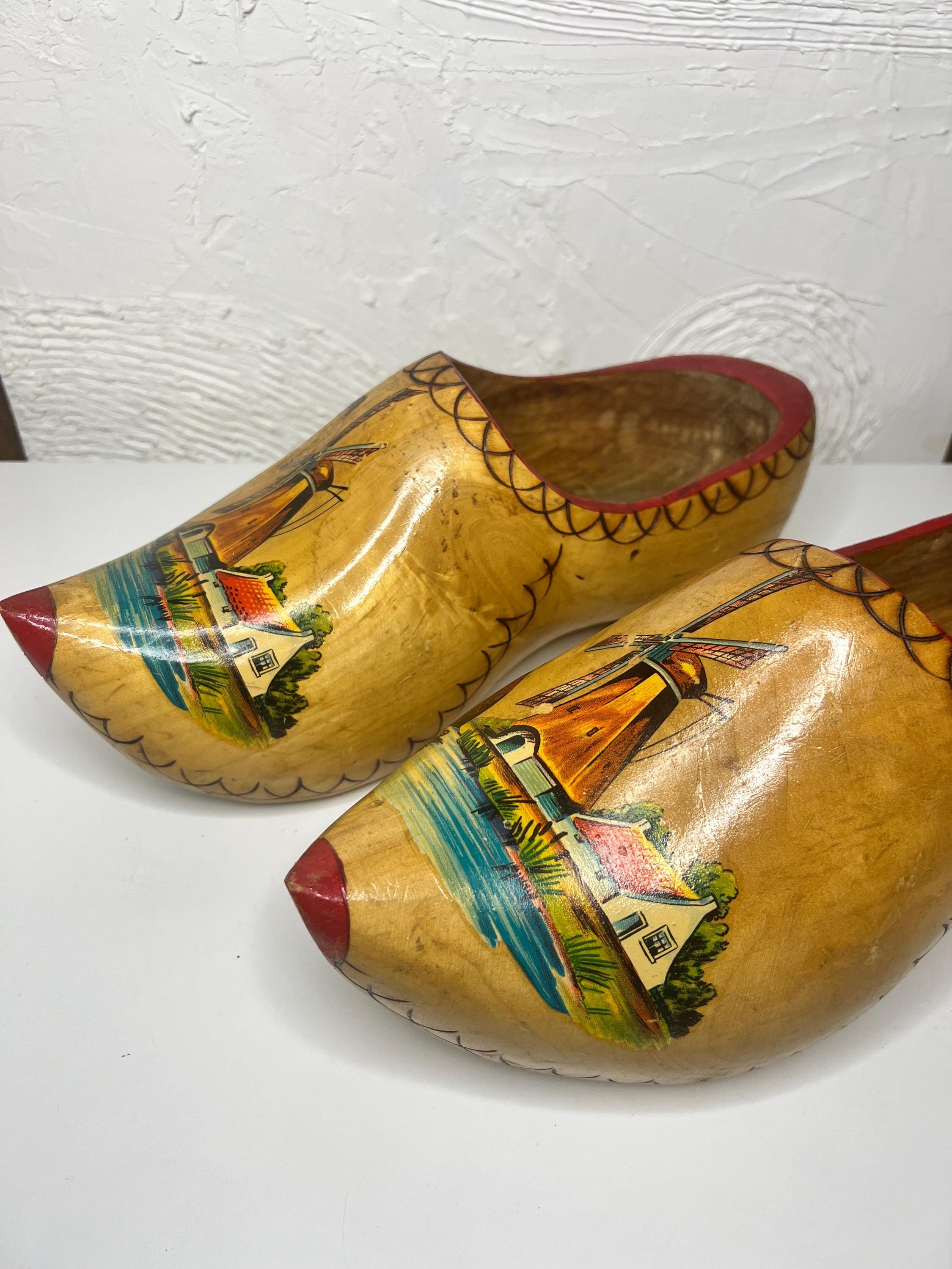 Hand-painted Wooden Dutch Clogs | Vintage Windmill Landscape Decor ...