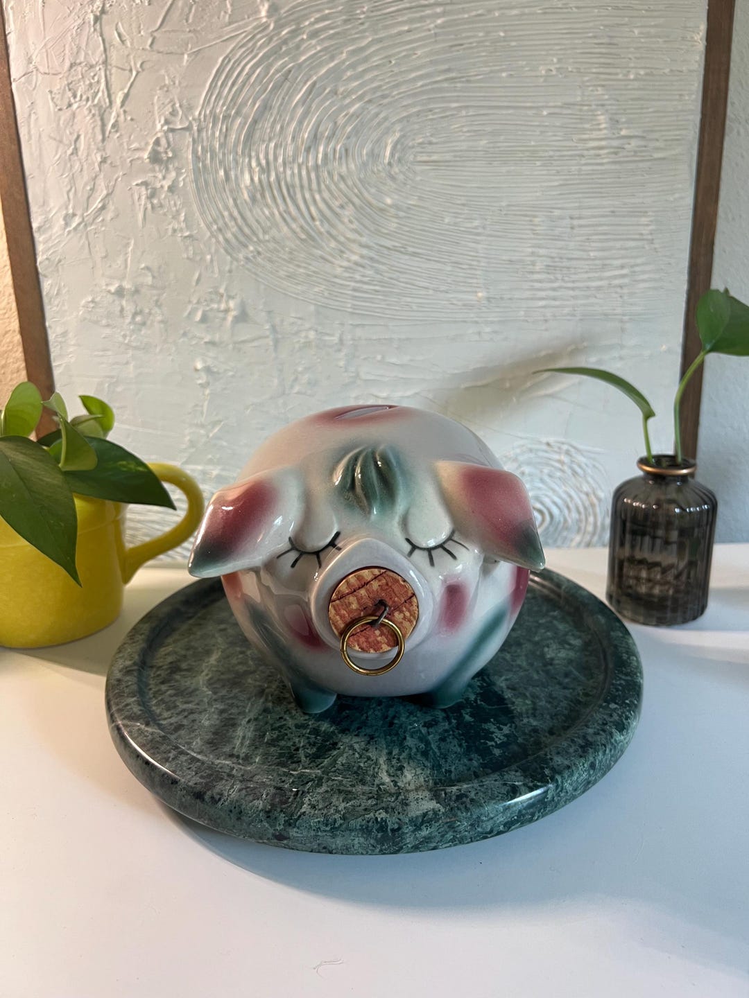 Corky the Pig - 1957 Vintage Ceramic Piggy Bank in Green and Pink, No ...