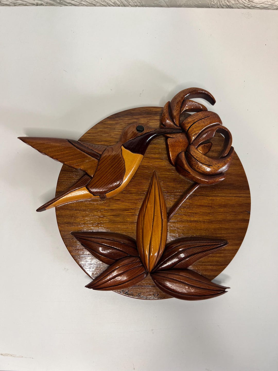 Handcrafted Intarsia Wood Art – Hummingbird & Flower Wall Decor ...