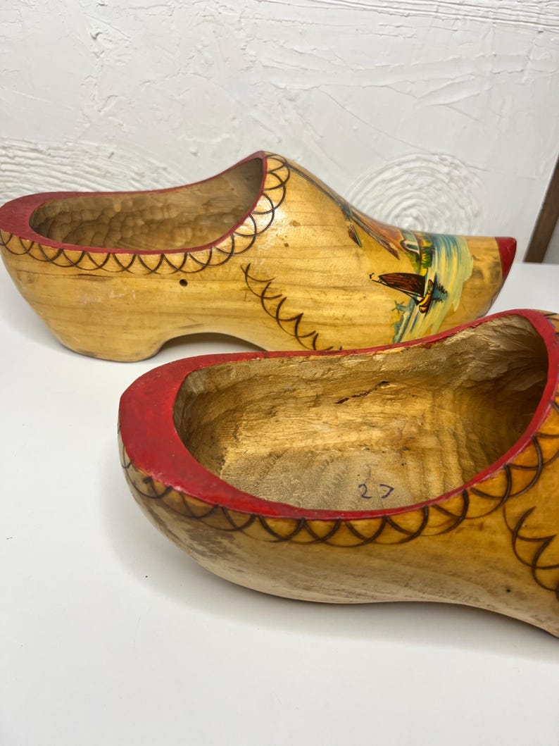 Hand-painted Wooden Dutch Clogs | Vintage Windmill Landscape Decor ...