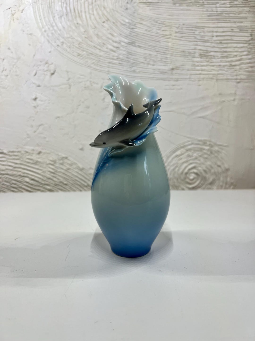 Franz Porcelain Dolphin Vase 3D Ocean Splash Sculpture Collectible ...