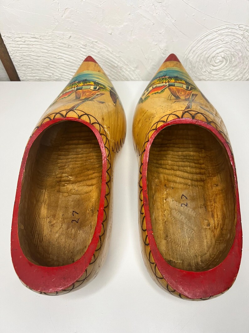 Hand-painted Wooden Dutch Clogs | Vintage Windmill Landscape Decor ...