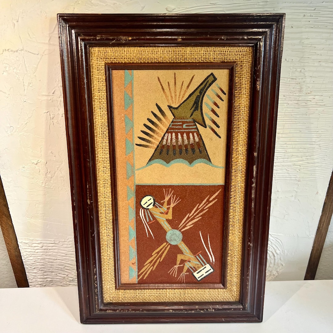 Signed Native American Sand Painting | Hecho En Mexico Framed ...